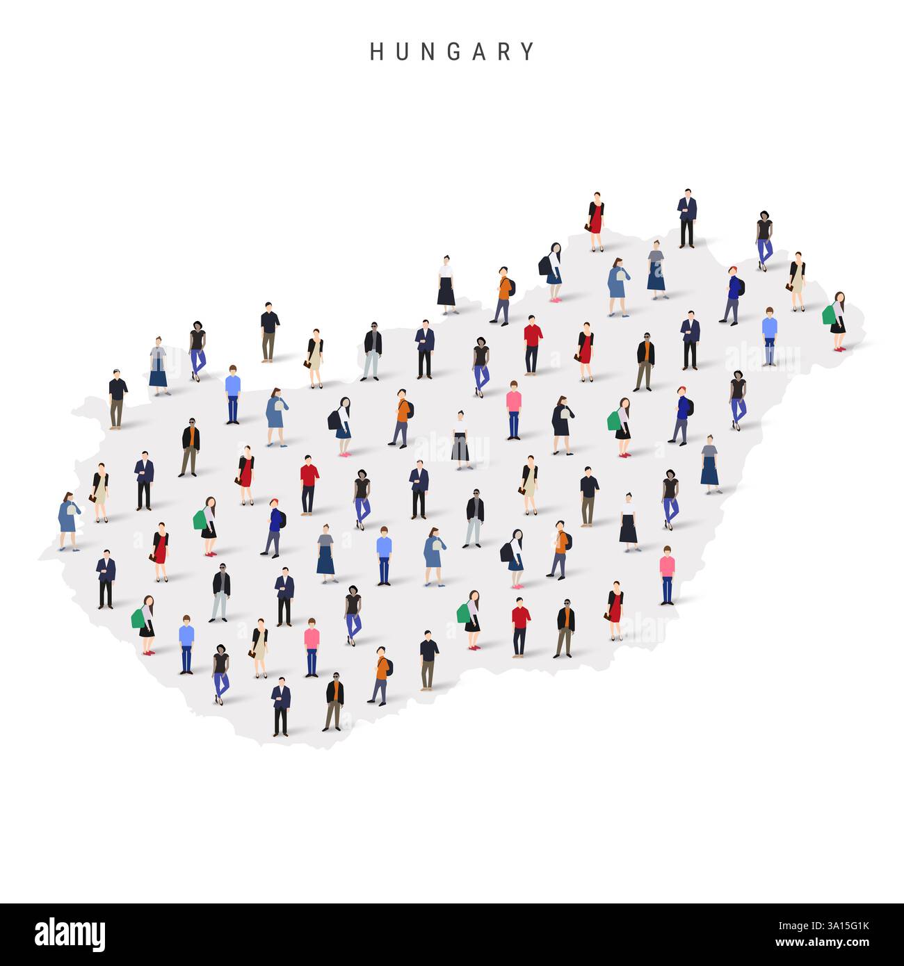 Hungary population map. Large group of realistic a diverse crowd of ...