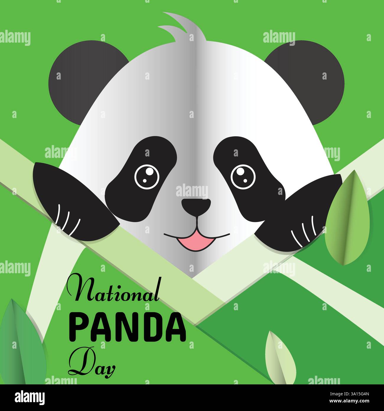 National Panda Day Vector Template with Panda Bear, Bamboo and Leaves ...