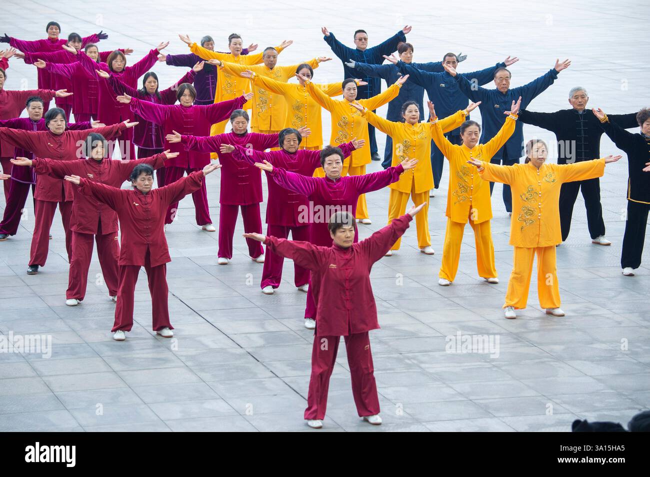 HAIAN, CHINA - MARCH 7, 2025 - Residents practice Qigong in Haian, East ...