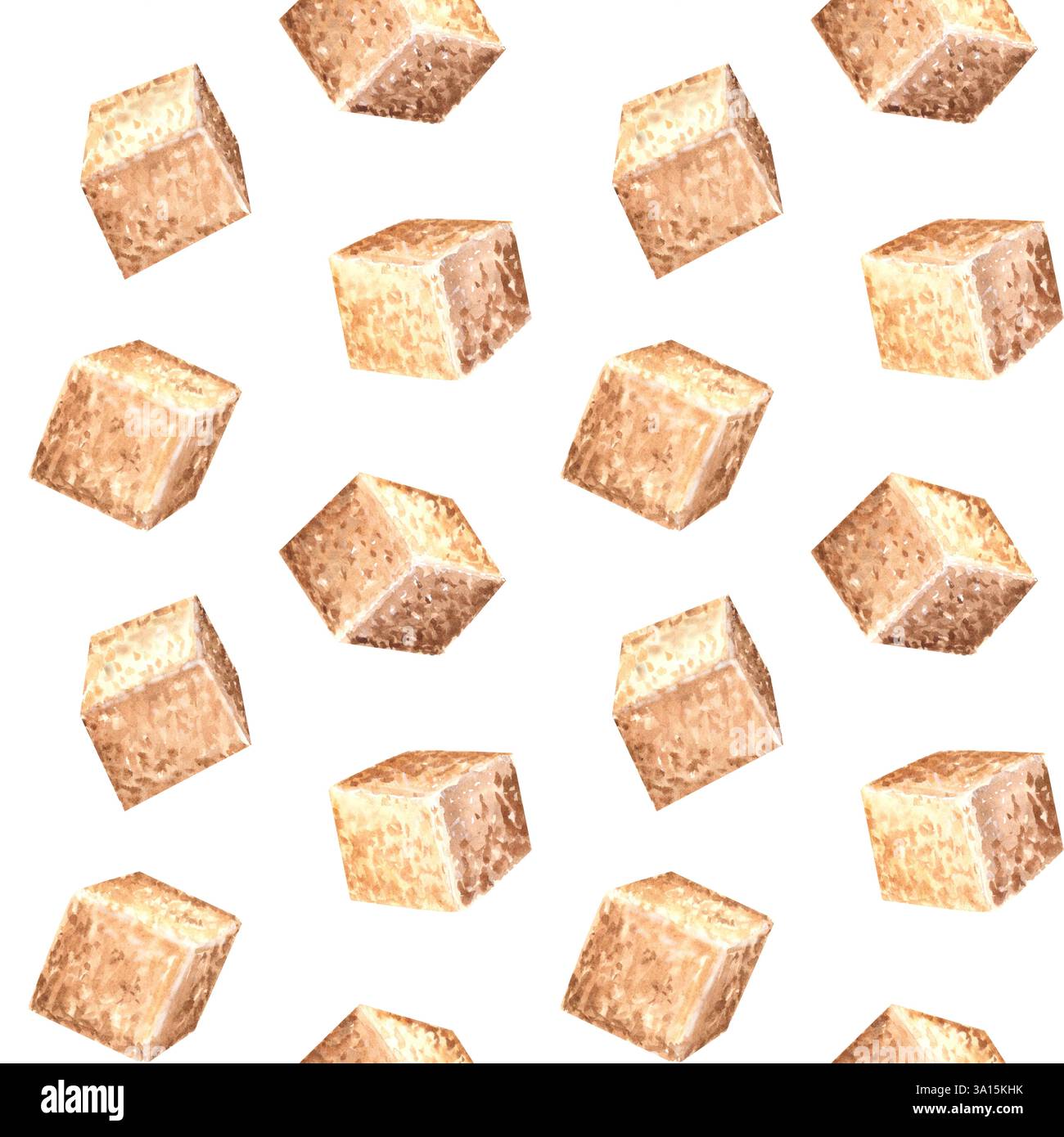 Brown sugar cubes. Seamless pattern. Hand drawn watercolor illustration ...