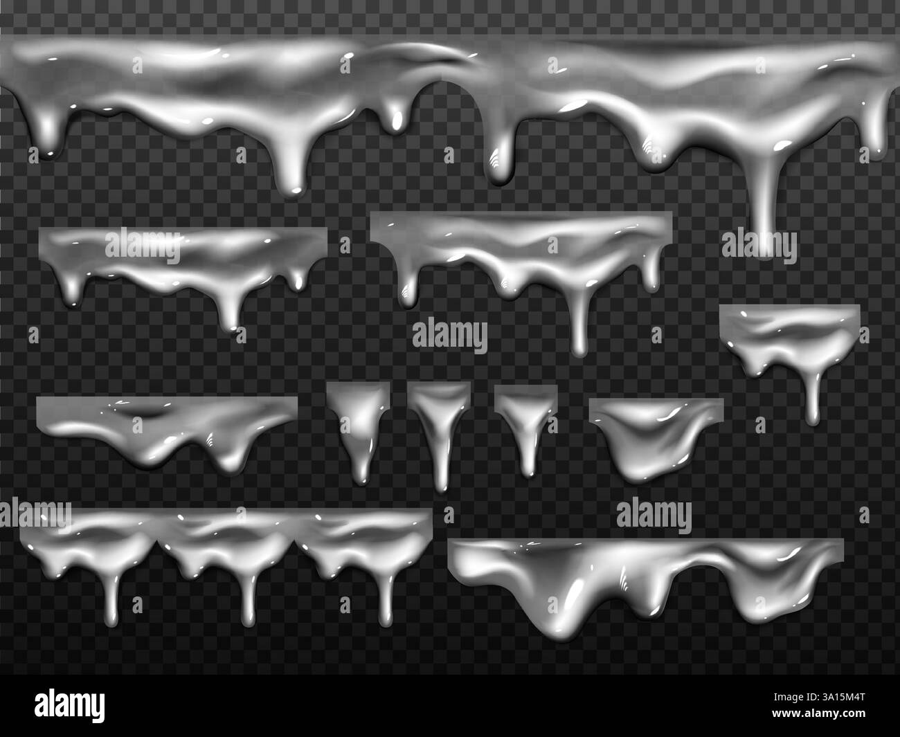 Liquid metal drips set isolated on transparent background. Vector ...
