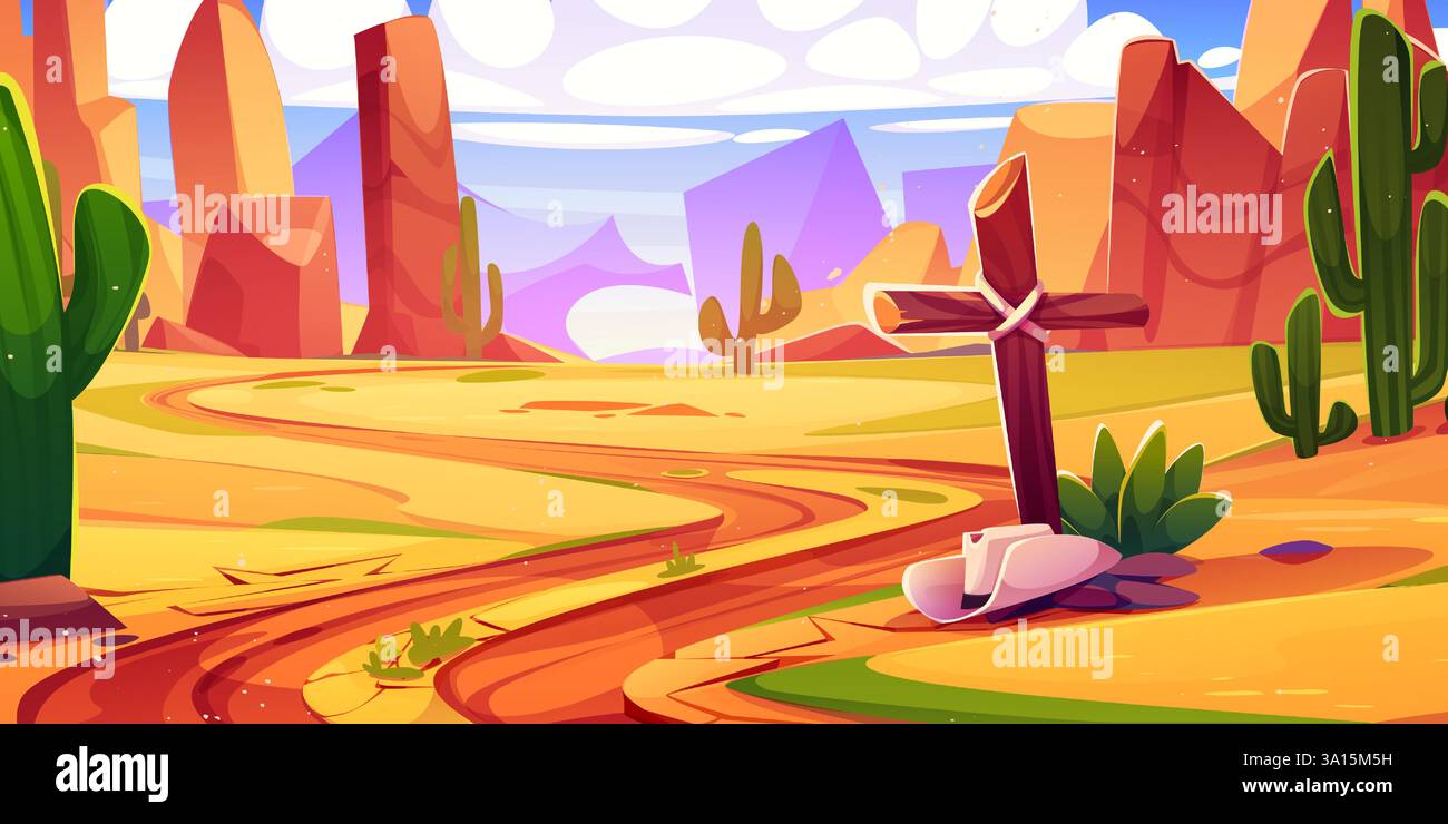 Cartoon wild west desert landscape with brown rock formations and green ...