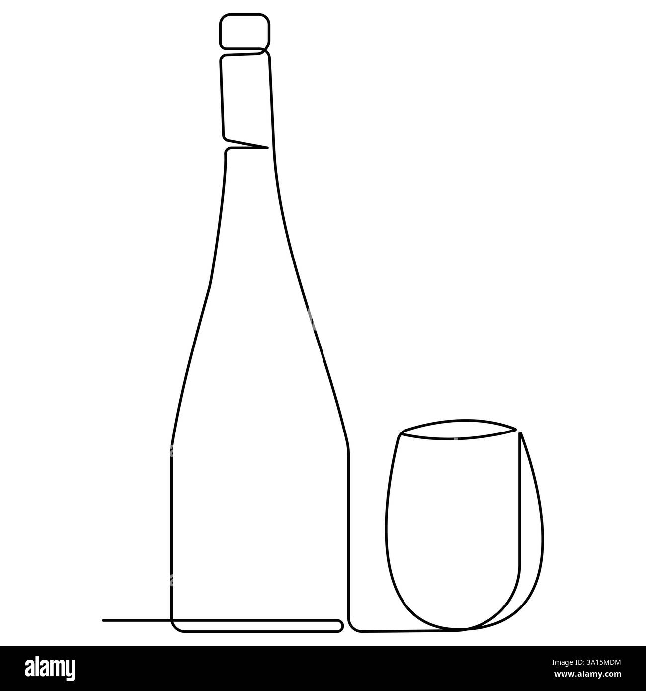 Continuous single line art drawing of wine bottle alcohol drink in ...