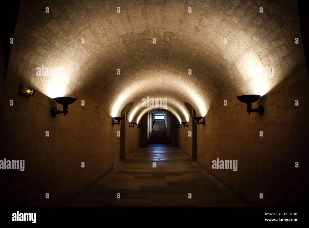 Illuminated Arched Corridor Inside the Panthéon Crypt - Paris, France ...