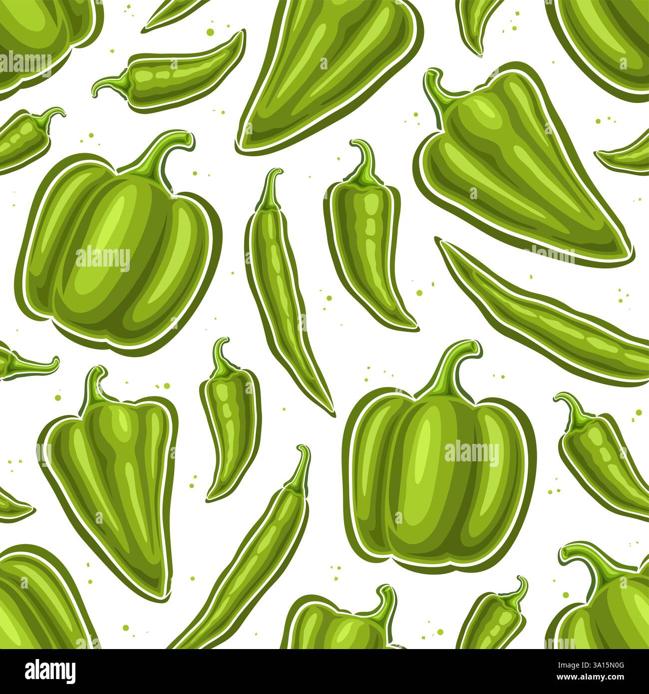 Vector Green Pepper Seamless Pattern, decorative background with ...