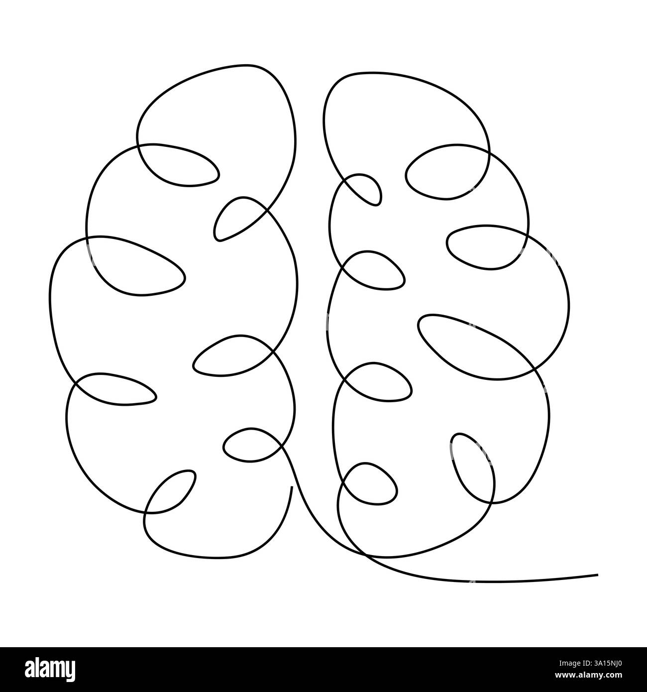 Continuous single line art drawing of human brain icon and outline ...