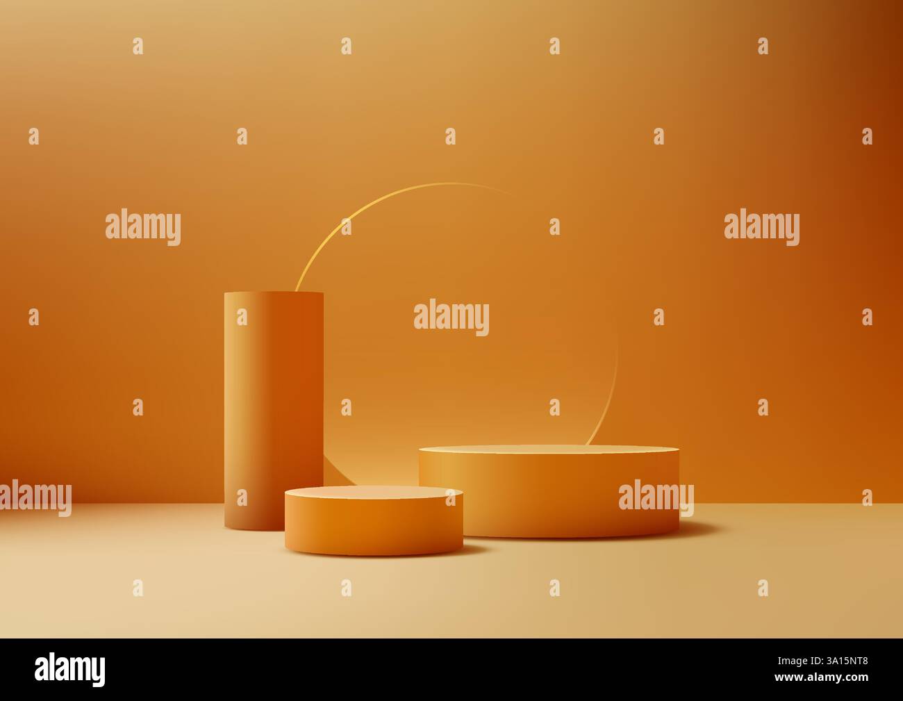 modern 3d mockup featuring three orange cylindrical podiums of varying ...