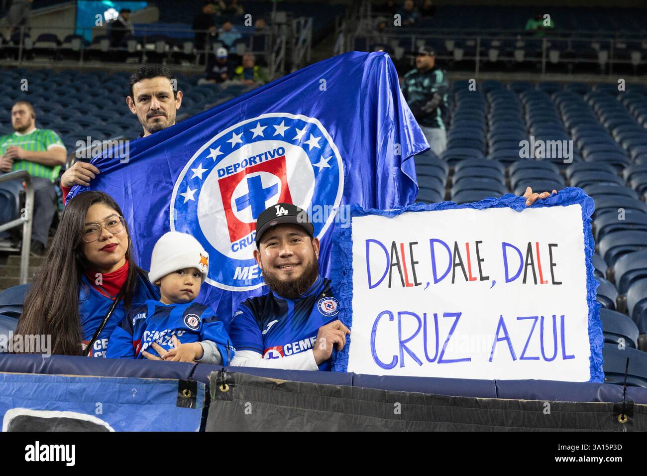 March 5, 2025, Seattle, Washington, USA: Cruz Azul FANS hold of flag ...