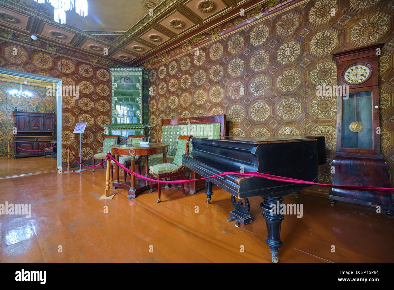 View of a classic Russian, Tzar era rich, fancy parlor room. At the ...