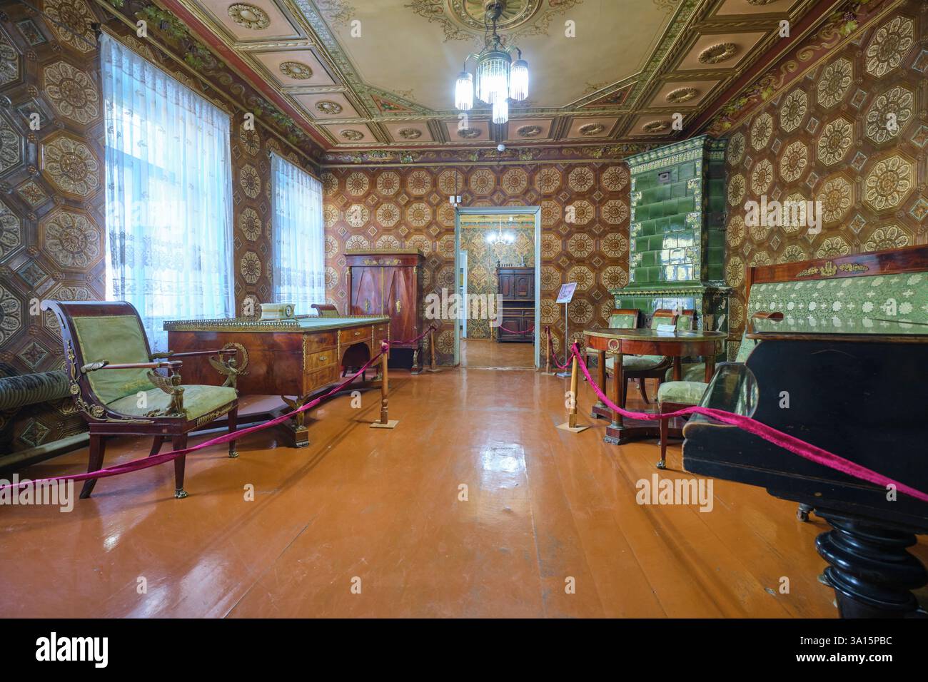 View of a classic Russian, Tzar era rich, fancy parlor room. At the ...