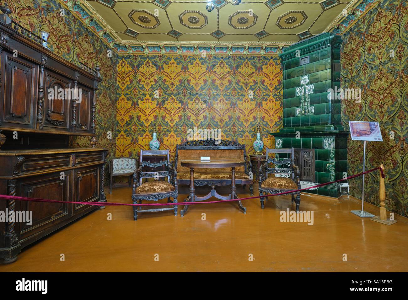 View of a classic Russian, Tzar era rich, fancy parlor room. At the ...
