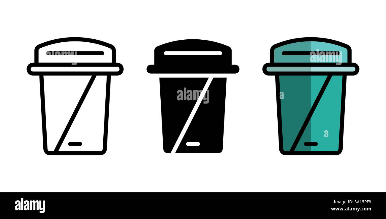 Minimalistic Trash Bin Icons in Black and Teal Color Variations Stock ...