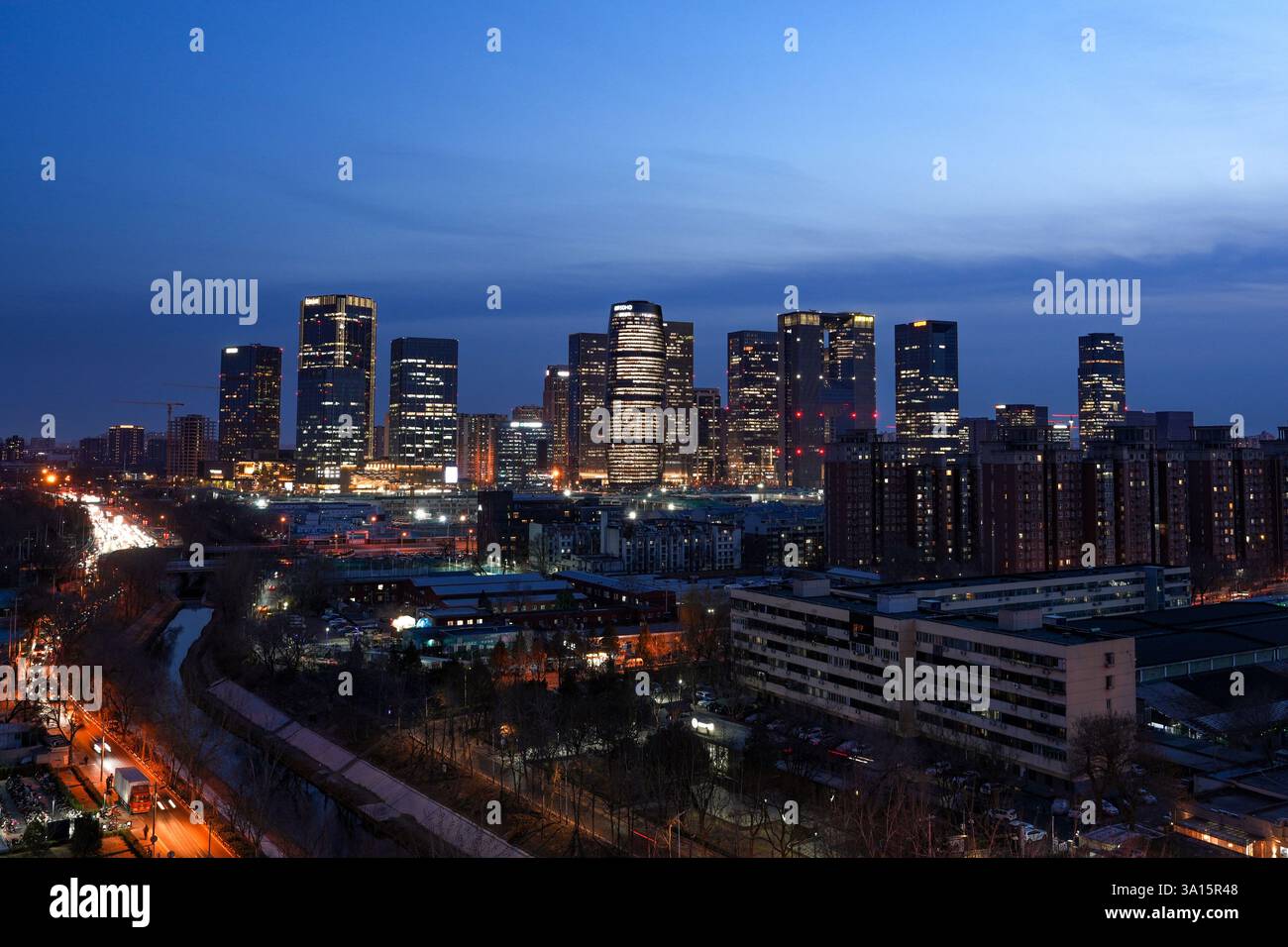 Beijing,China.6th March 2025. Beijing's Lize Financial Business District illuminated the night ...
