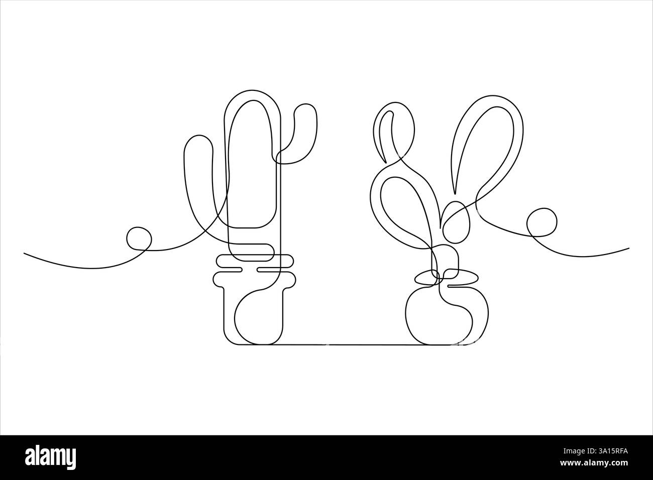 Continuous one line art drawing of cactus illustration Stock Vector ...