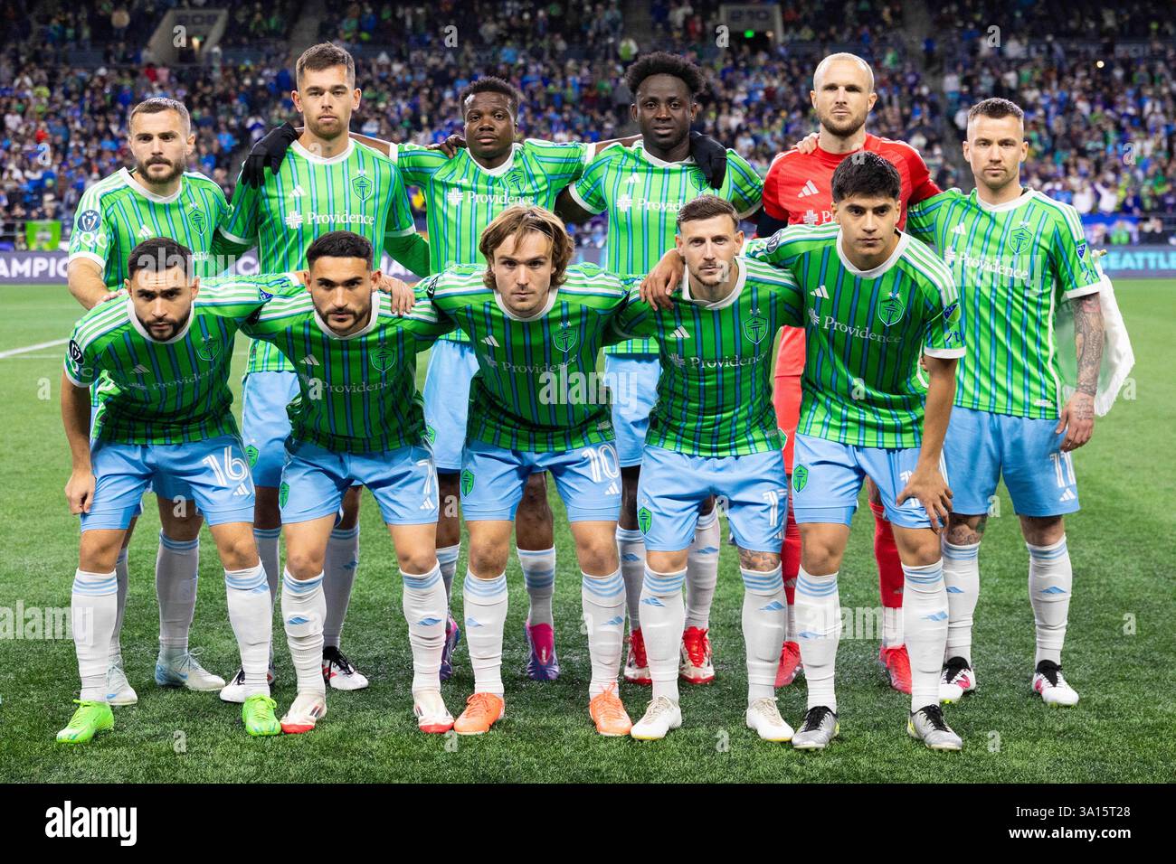 March 5, 2025, Seattle, Washington, USA: Seattle Sounders starting 11 ...