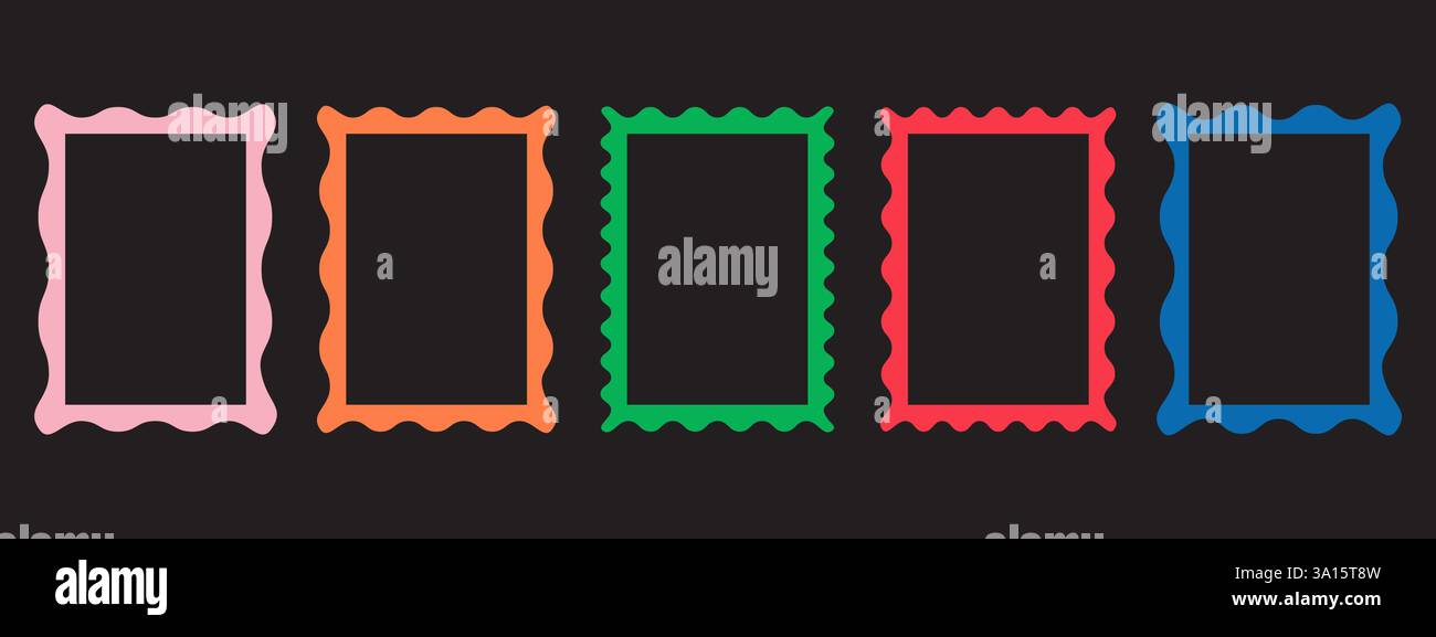 Retro scallop frames set. Trendy rectangle borders. Modern graphic ...