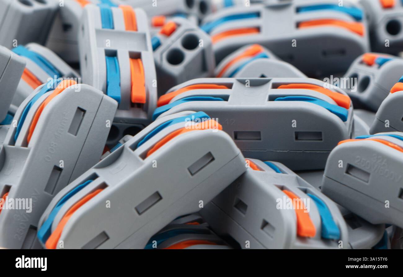 Electric wire connectors terminal strip texture background. White ...