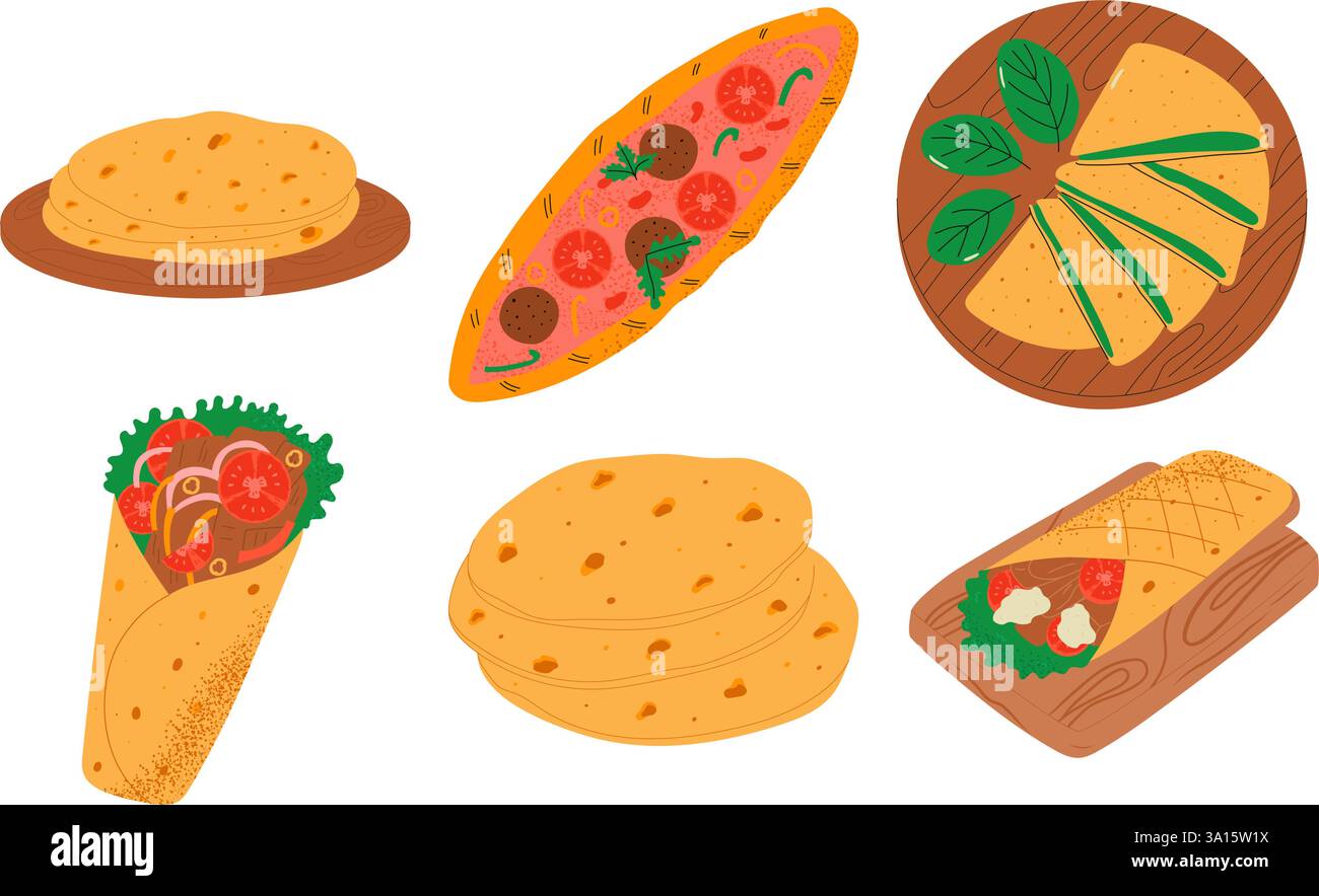 Doner kebab, shawarma, gozleme, pide, flatbread. Traditional Turkish ...