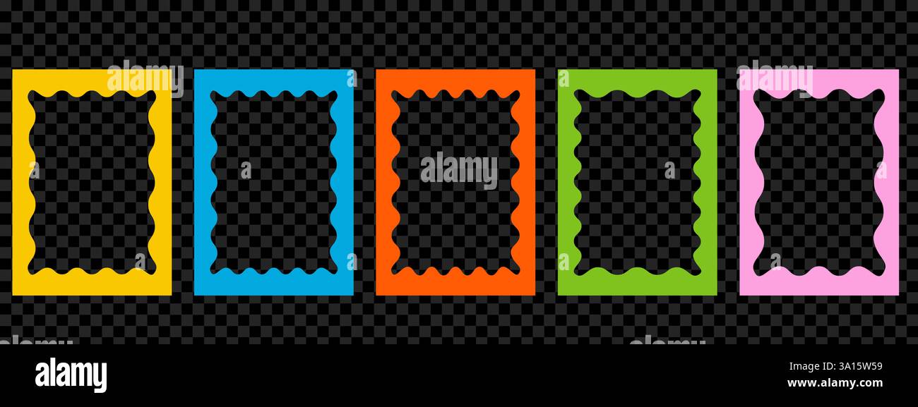 Color squiggle frames set. Trendy curved rectangle frame box Stock ...