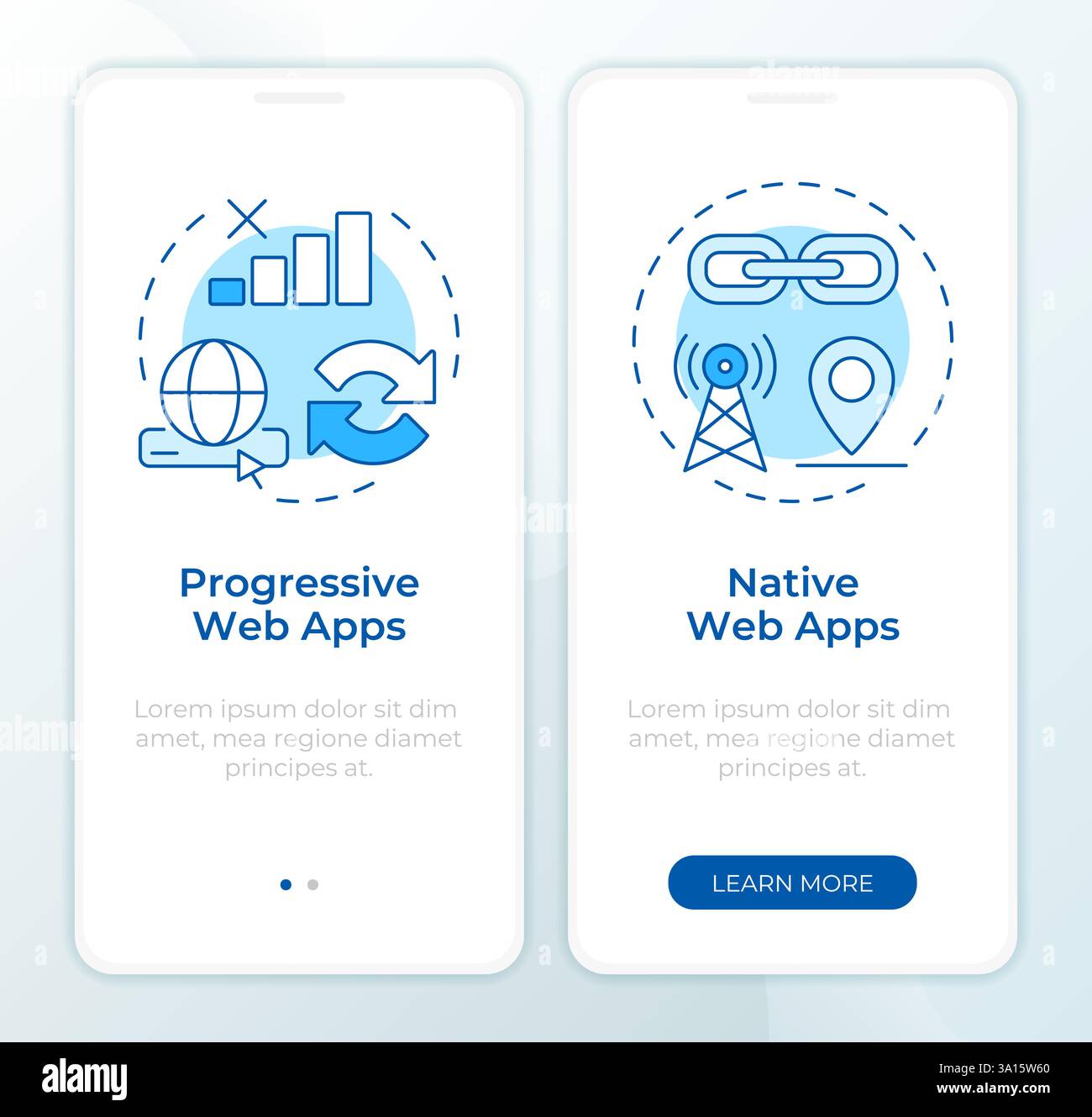 Progressive and native web blue onboarding mobile app screen Stock Vector Image & Art - Alamy