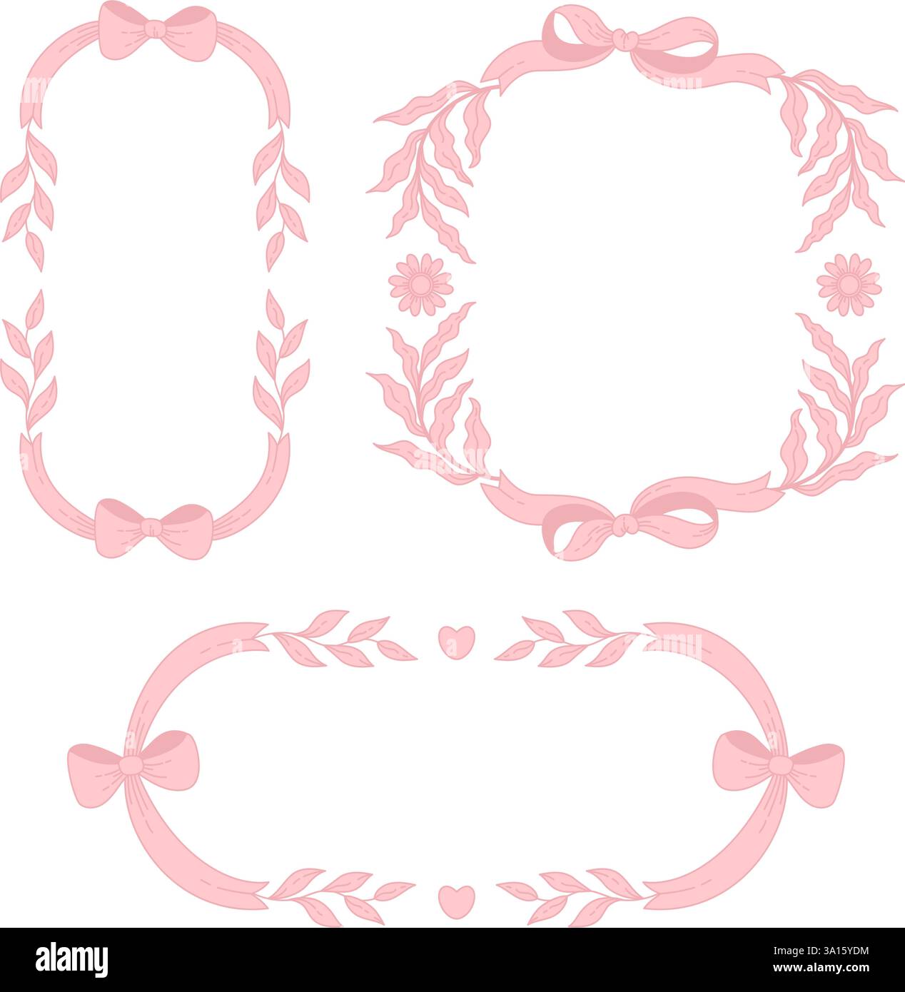 Vintage Coquette Frame with Bows and Ribbons with Plants Set. Romantic ...