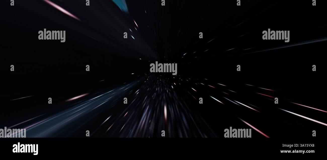 A futuristic space-time tunnel with high-speed movement through a ...