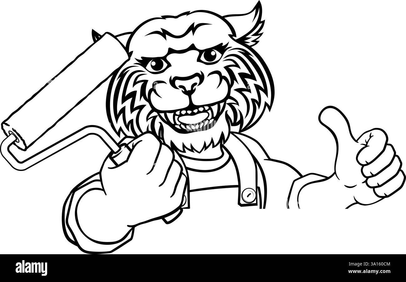 Wildcat Painter Decorator Paint Roller Mascot Man Stock Vector Image ...
