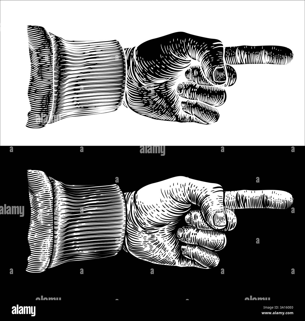 Hand Pointing Finger Etched Vintage Woodcut Style Stock Vector Image ...