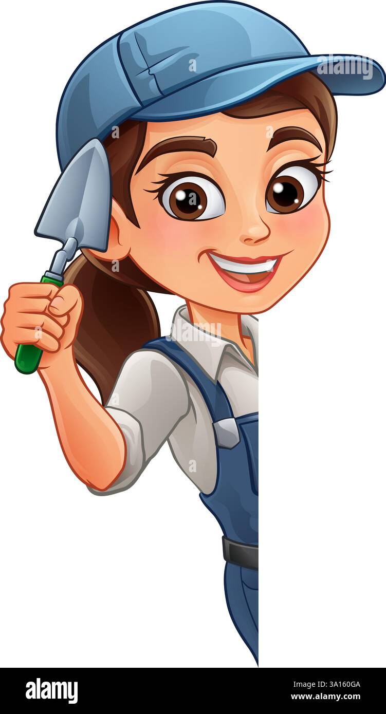 Female Bricklayer Cartoon Trowel Builder Woman Stock Vector Image & Art ...