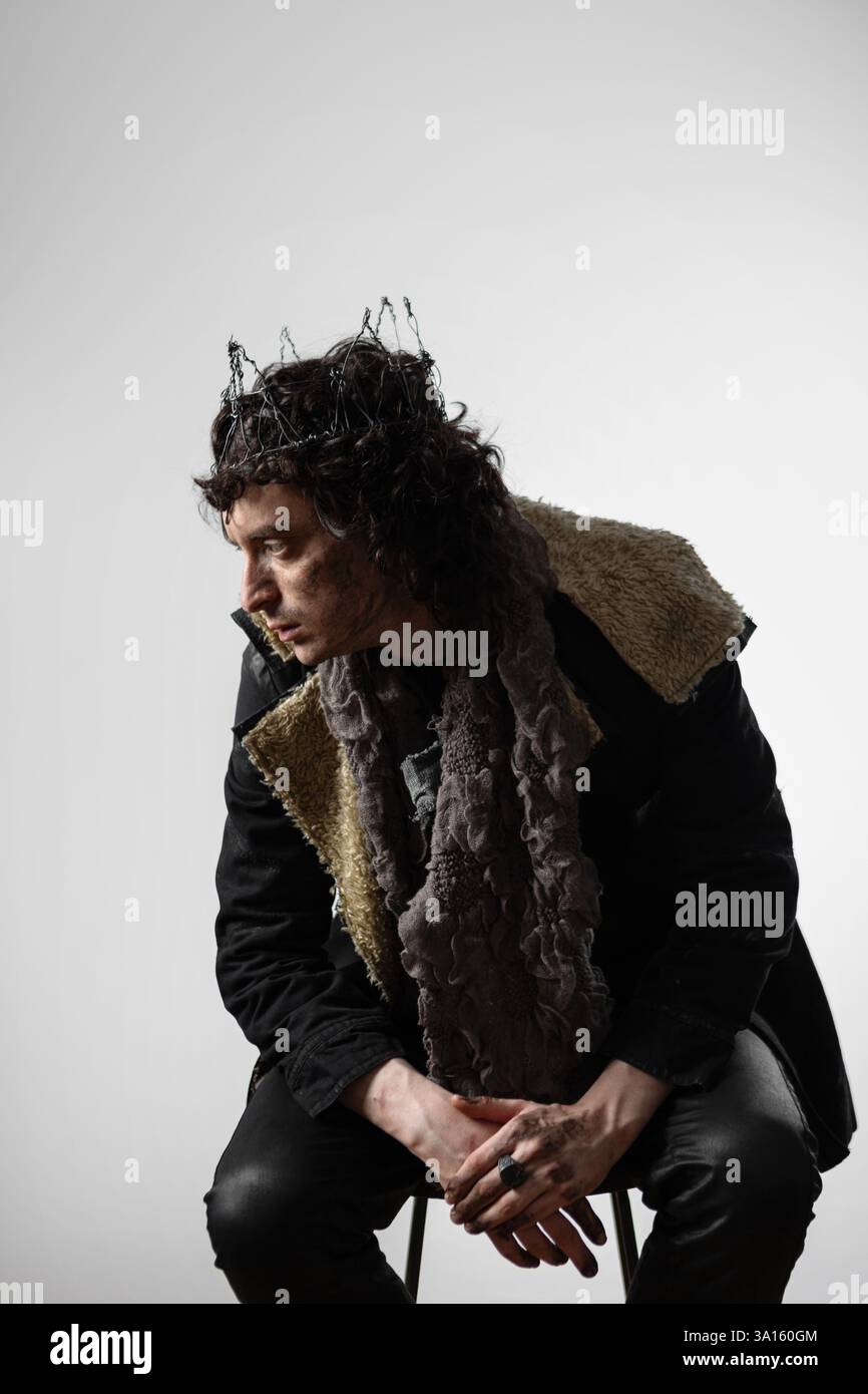 Hamlet in modern grunge or post-apocalyptic reinterpretation, young man ...