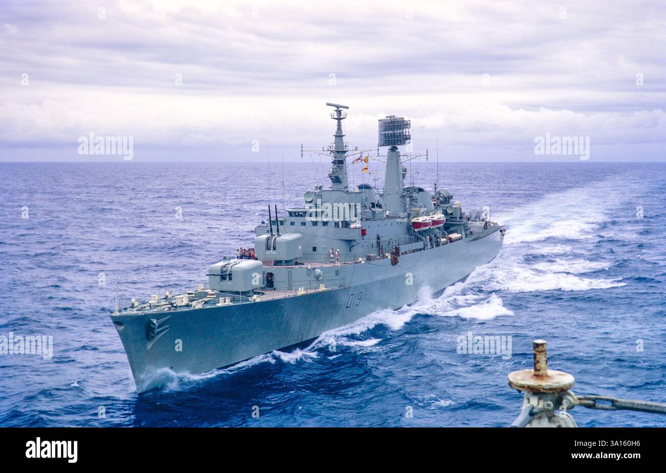 HMS Glamorgan, County-class destroyer naval ship, Atlantic Ocean, Royal Navy, slide dated ...