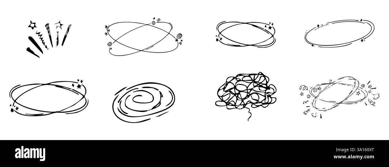 Dizzy effect, headache, sick drawing doodle comic set. dizziness faces ...