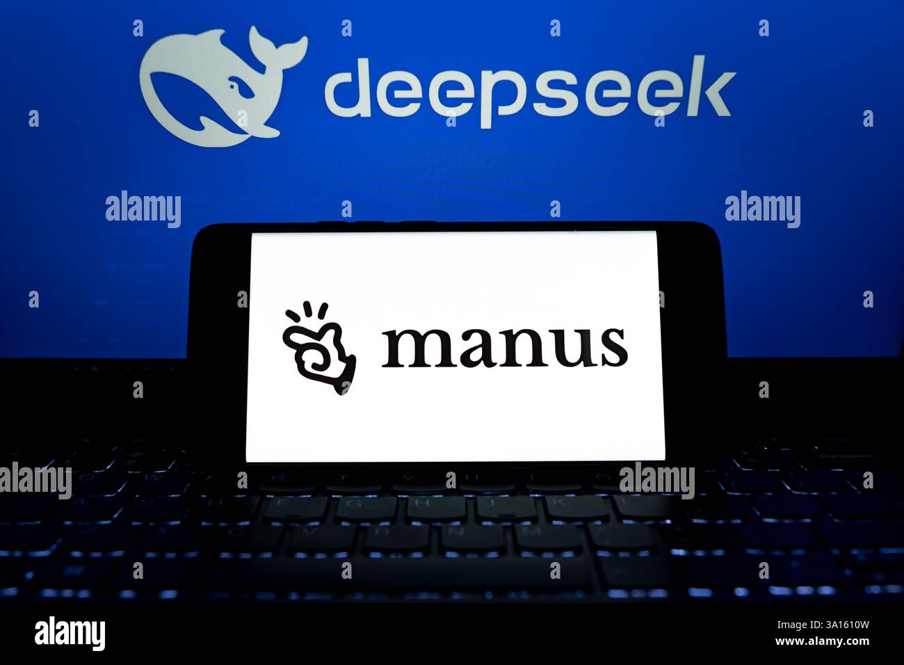 CHONGQING, CHINA - MARCH 7, 2025 - An illustration photo shows the Manus LOGO displayed on a ...