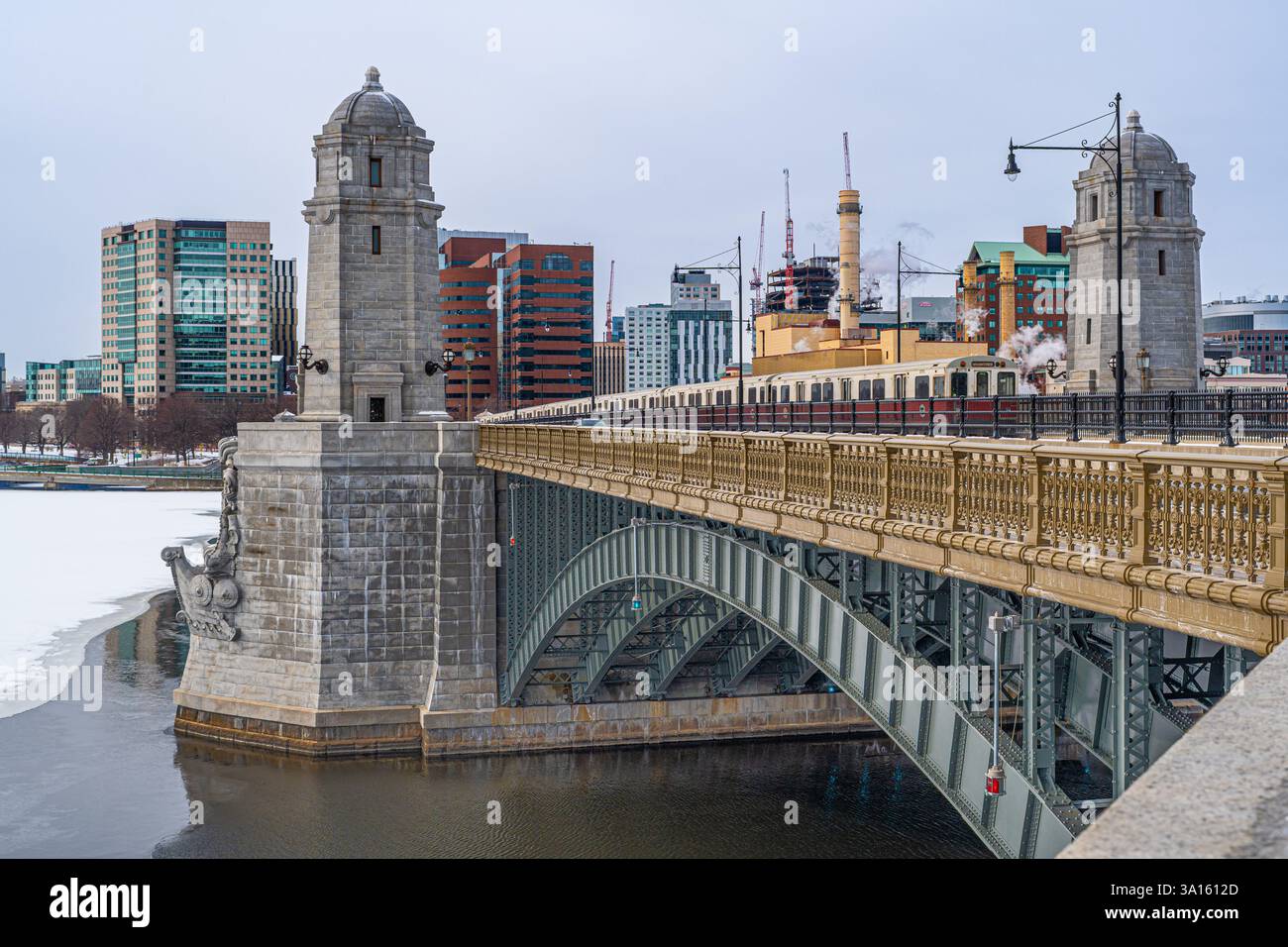 Boston, MA, USA - 12 February 2025 - Red Line T train running across ...