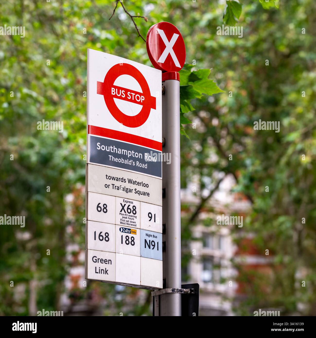 London, England, 11 July 2023, A London Bus Stop Sign at Southampton ...