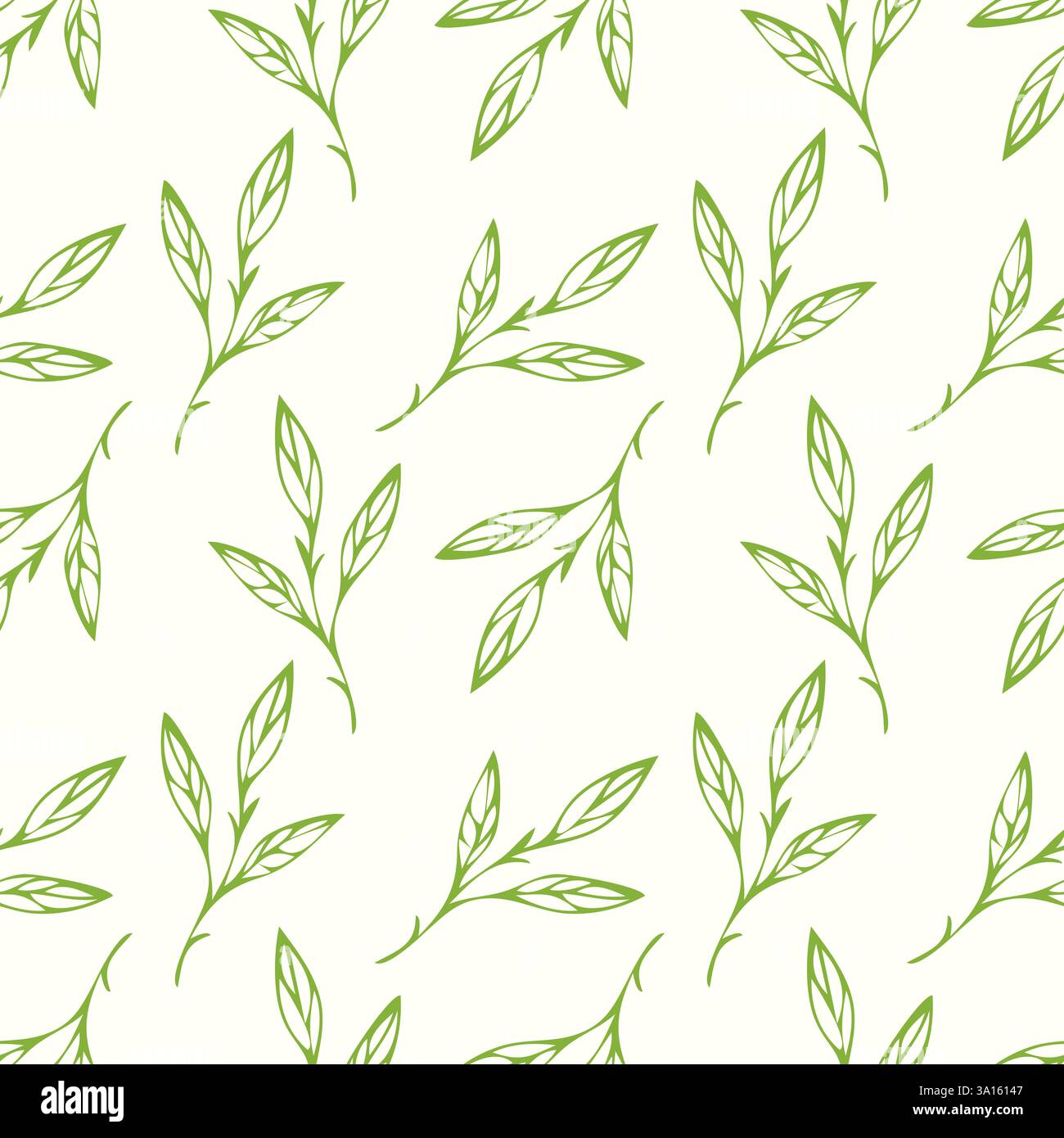 Leaves pattern background. Green contour leaf doodle hand drawn. Vector ...