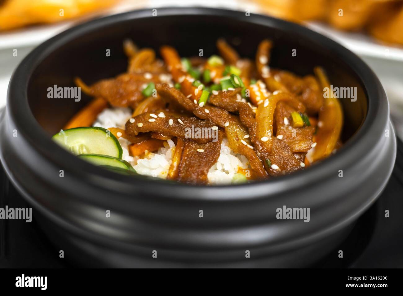 Spicy Pork Bulgogi With Korean Sauce On Rice, Background for ...