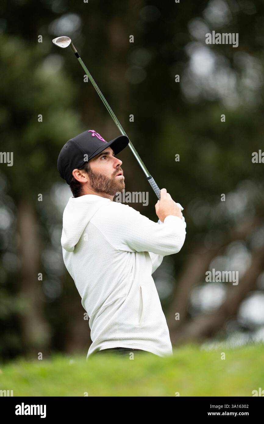 Matthew Wolff of RangeGoats GC hits his shot from the fairway on the ...