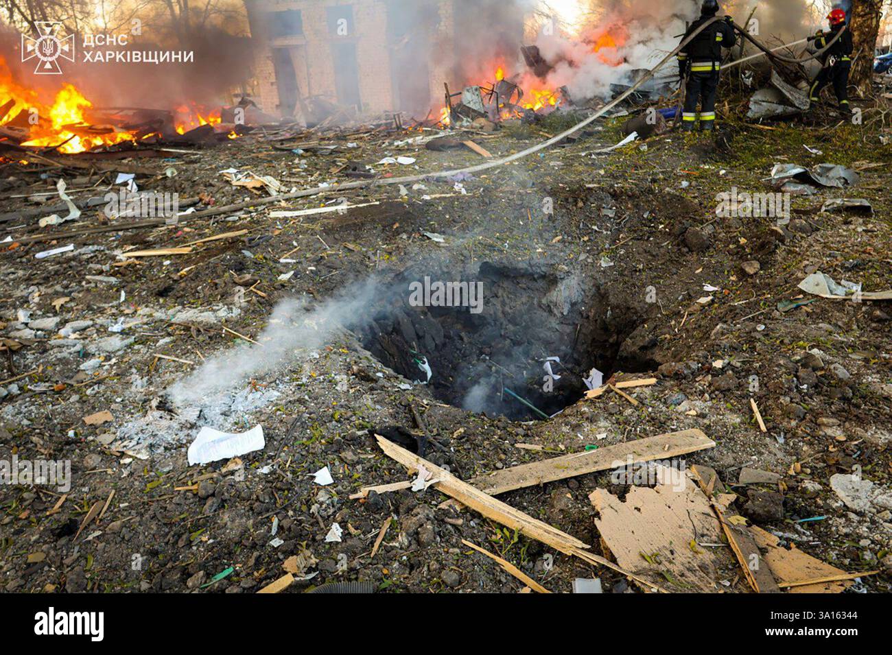 In this photo provided by the Ukrainian Emergency Service, firefighters ...