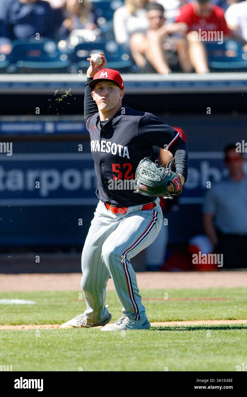 Tampa, FL USA; Minnesota Twins pitcher Zebby Matthews (52) fields a hit ...