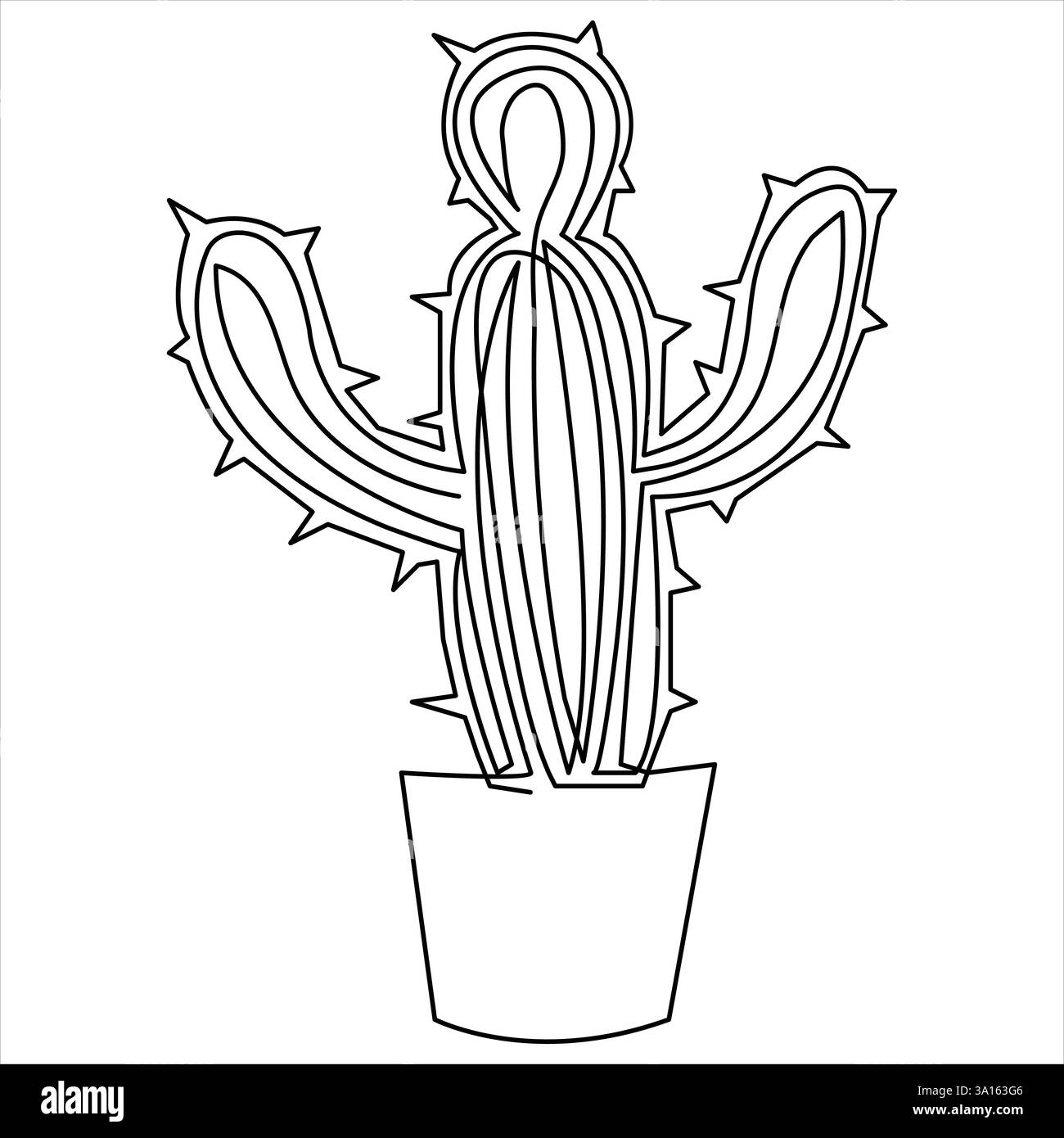 Continuous one line art drawing cactus doodle vector and cactus plants ...