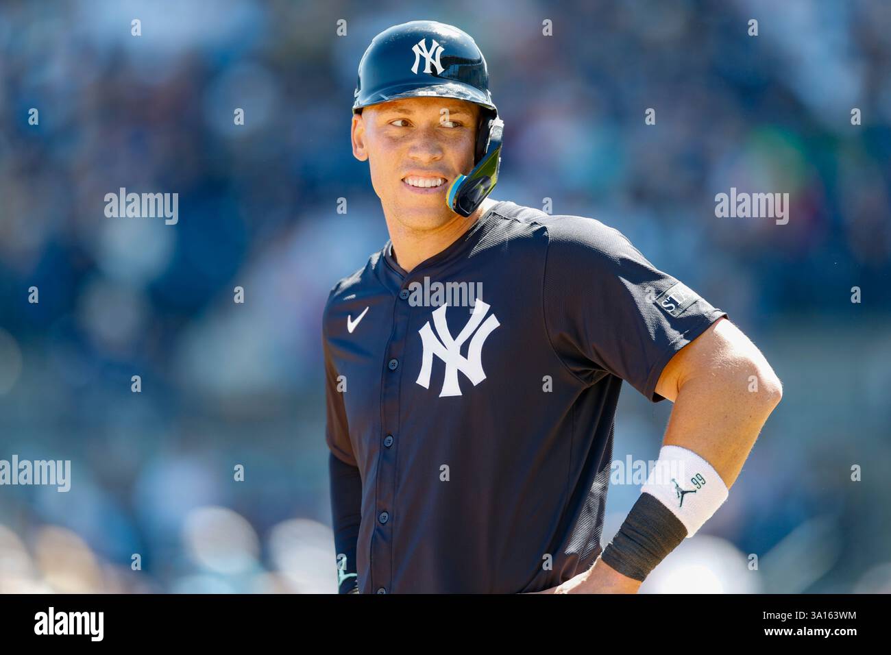 Tampa, FL USA; New York Yankees outfielder Aaron Judge (99) smiles ...