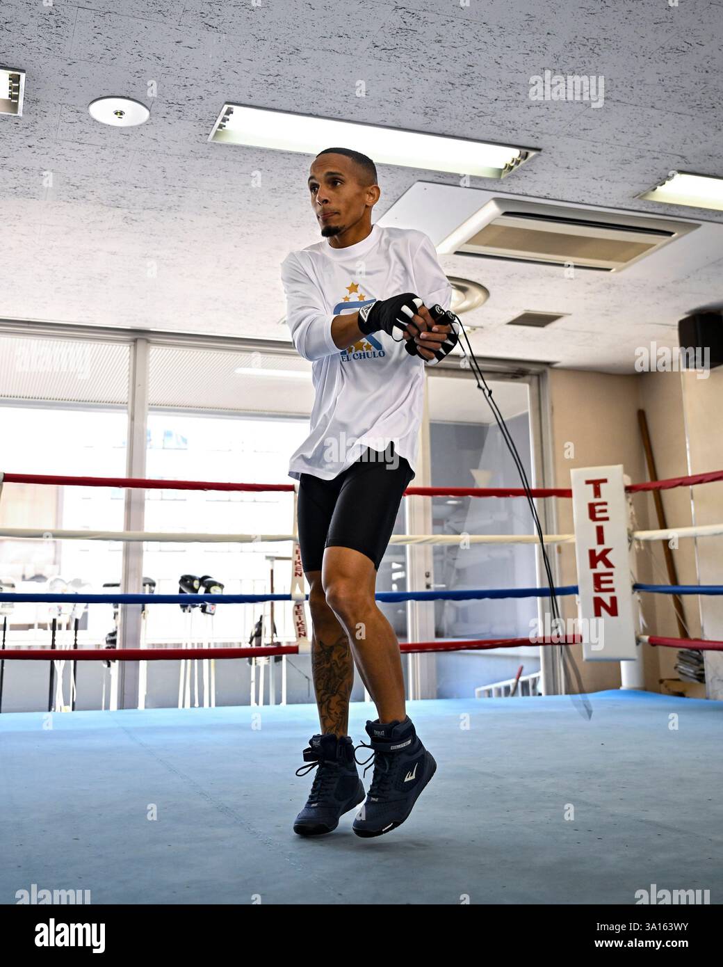 Rene Santiago of Puerto Rico during a public workout in Tokyo, Japan on ...