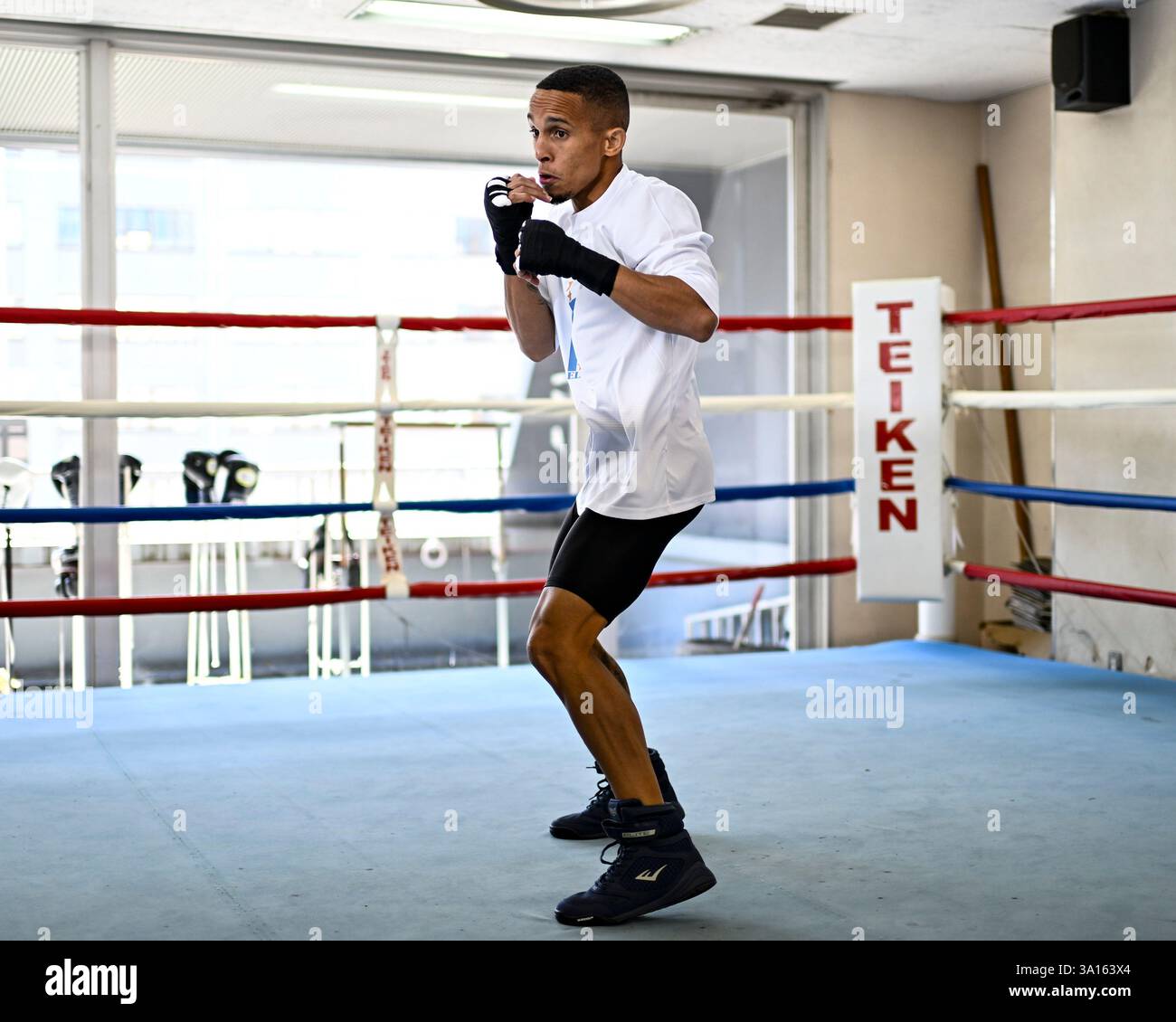 Rene Santiago of Puerto Rico during a public workout in Tokyo, Japan on ...