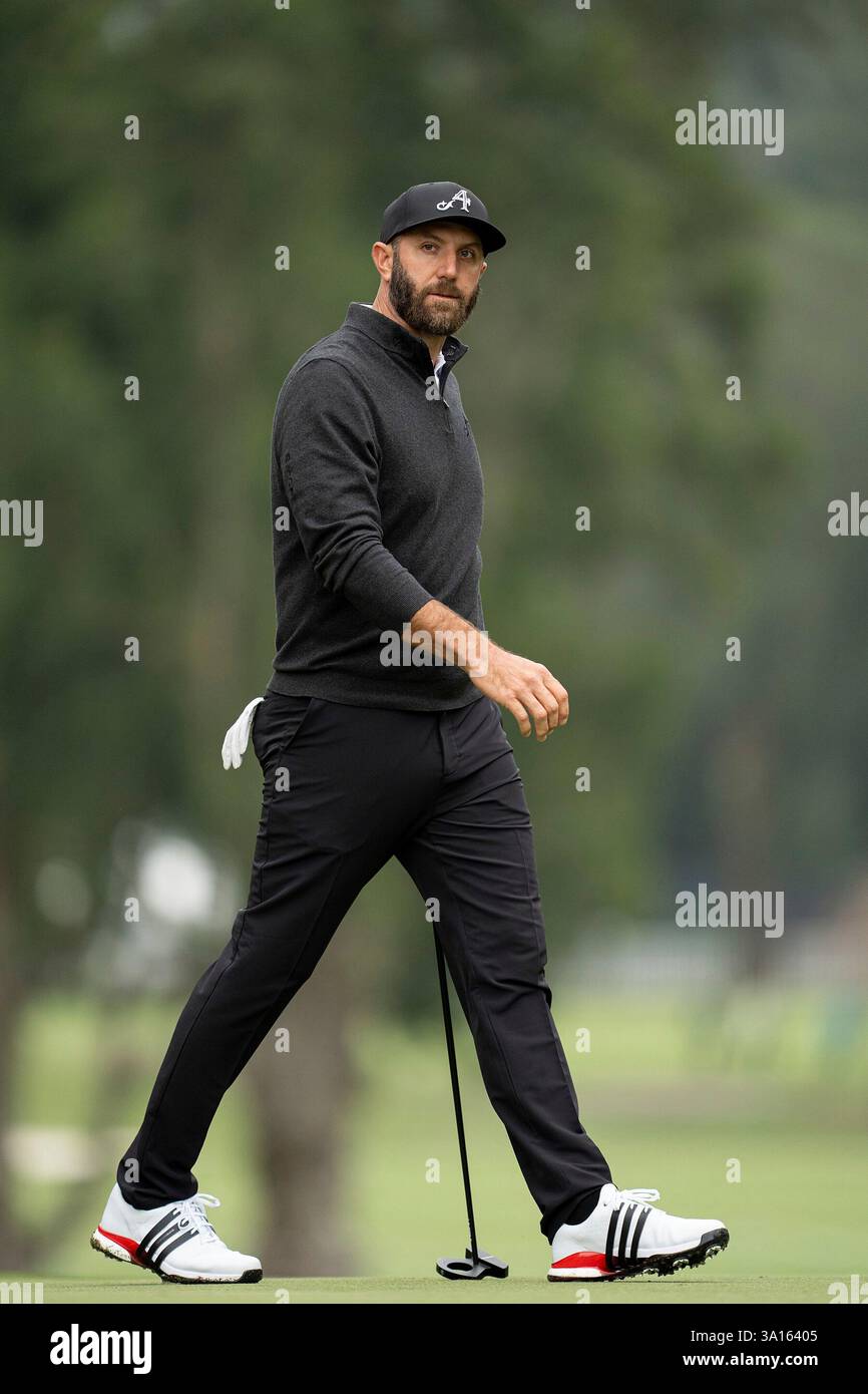 Captain Dustin Johnson of 4Aces GC seen on the fourth green during the ...