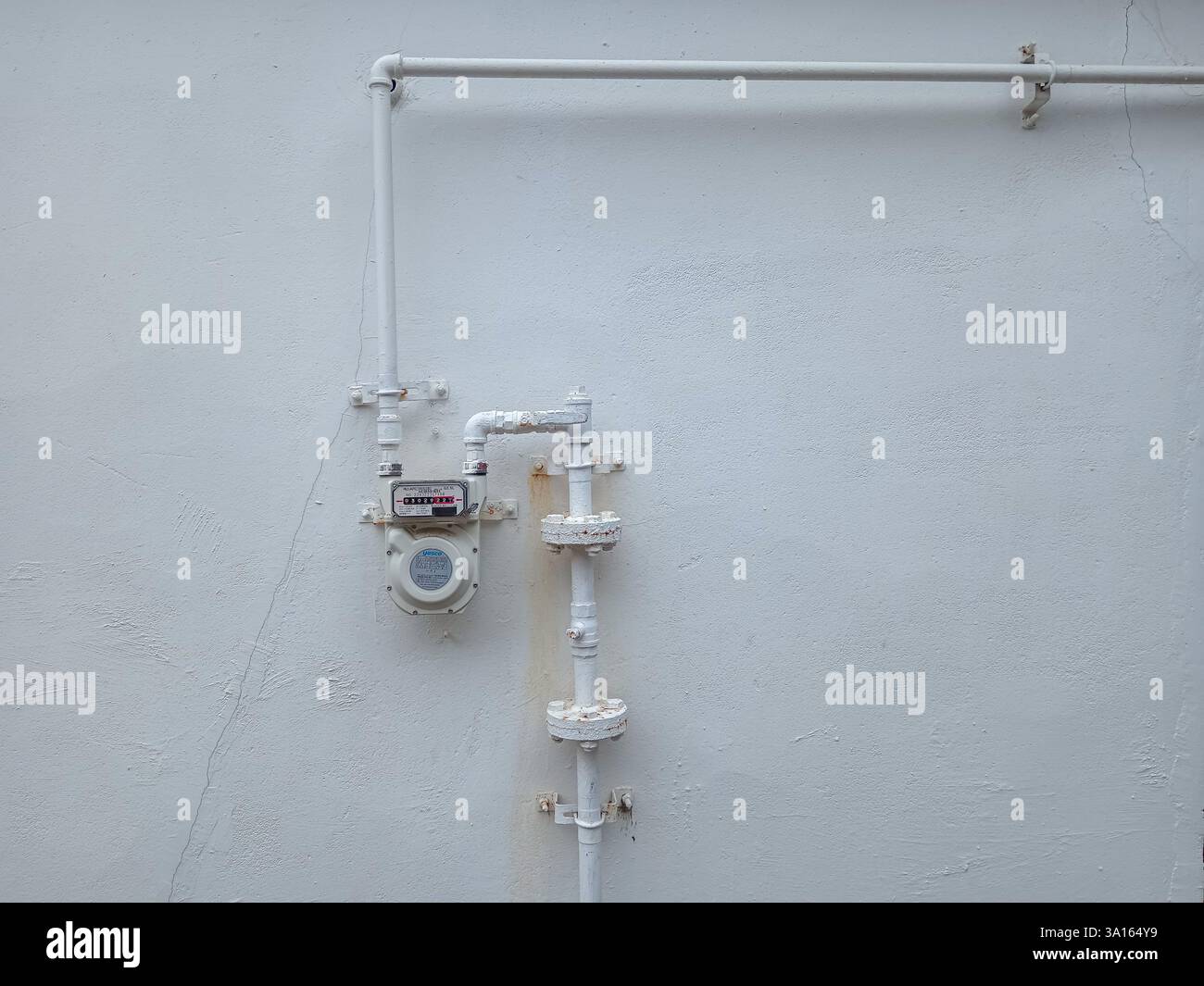 Seoul, Korea - October 29, 2024: Residential propane gas meter pipe on ...