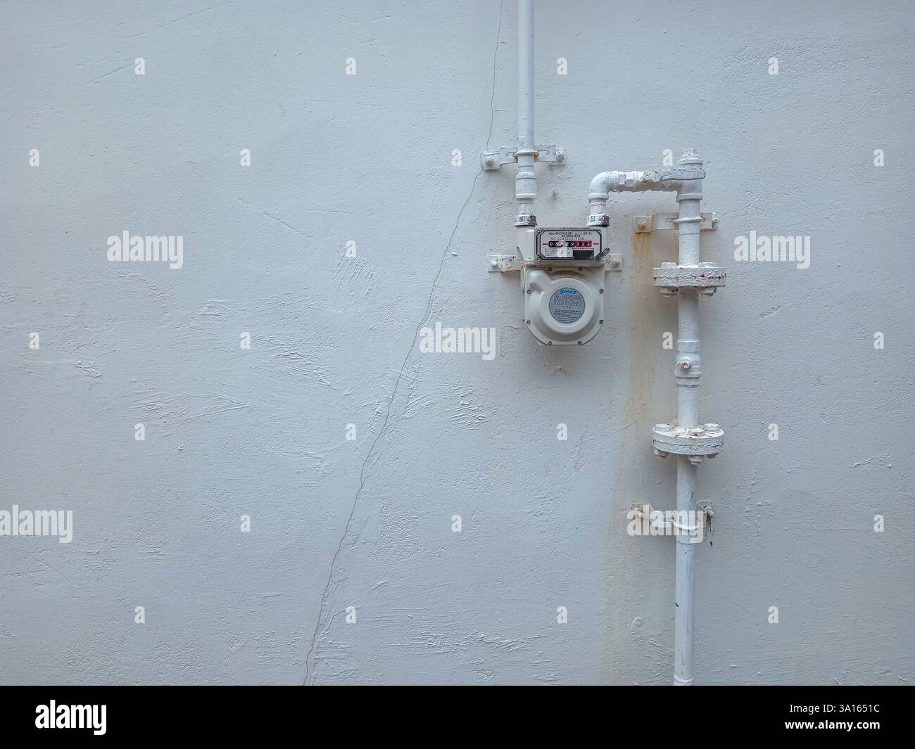 Seoul, Korea - October 29, 2024: Residential propane gas meter pipe on ...