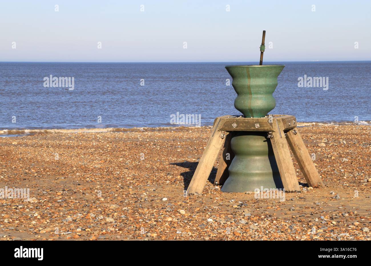 The Spirit of Happisburgh Time and Tide Bell installation on the beach ...