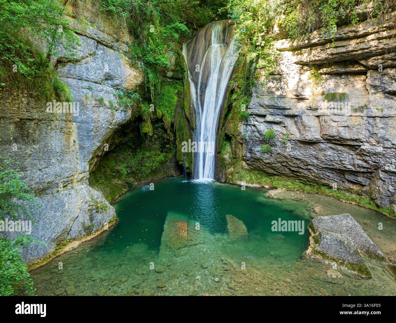 France, Ain, Plaine de l'Ain, Marchand, la cascade de la Brive (aerial ...