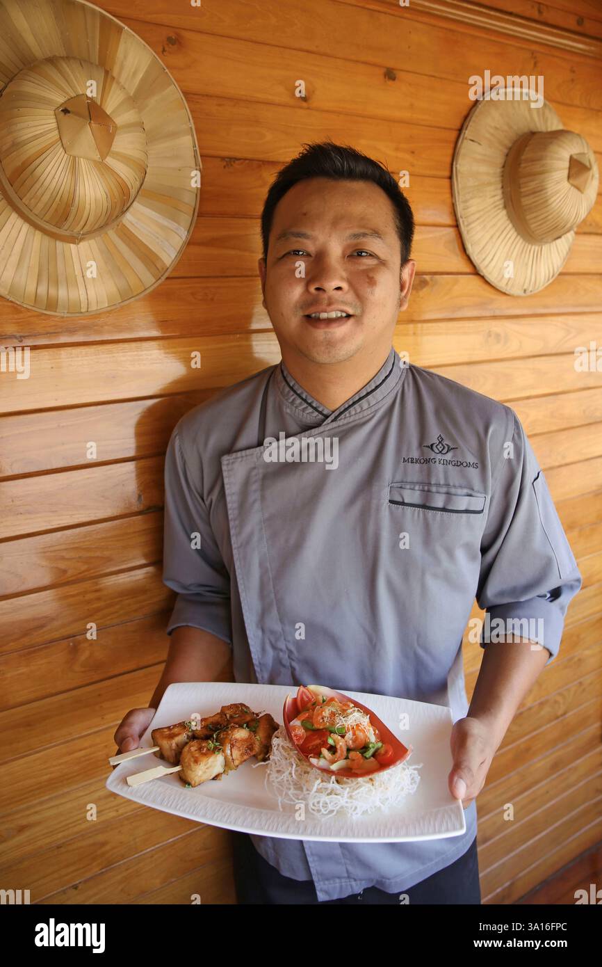 Laos, Mekong river, chef of the Gypsy, a luxury rice barge cruising the ...
